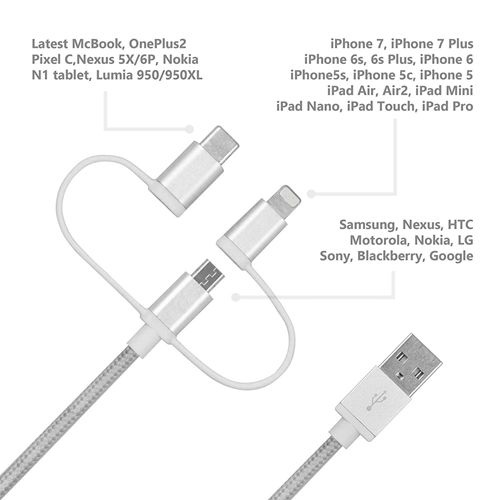 2.4 A 3 in 1 braided usb cable